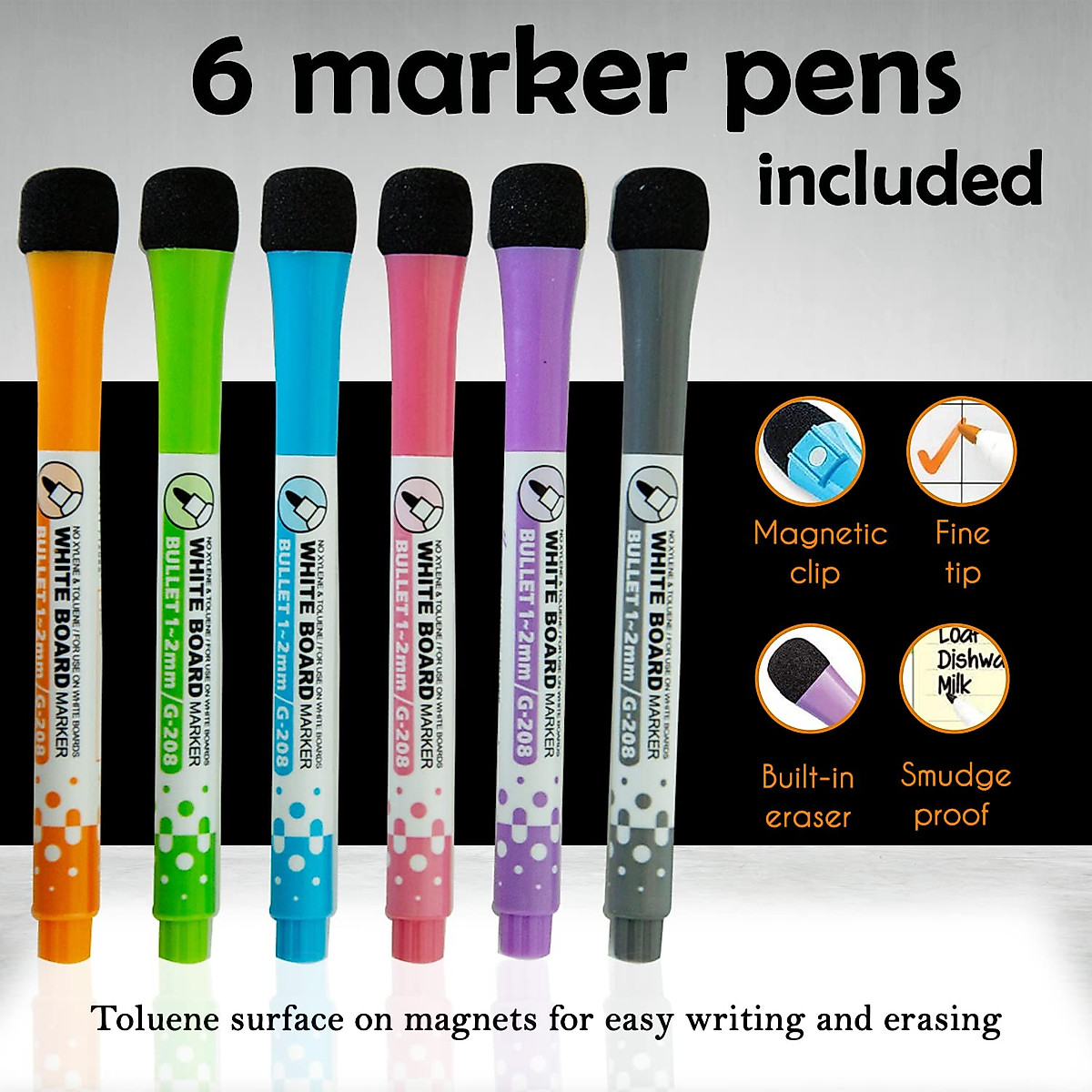 Howlin' Homewares Magnetic Dry Erase Board for Fridge - Stain Resistant Refrigerator Calendar with Fine Tip Markers and Large Eraser - Magnetic Whiteboard Weekly Planner