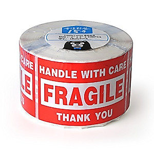 Fragile - 2"x3" Handle with Care Shipping Stickers, 500 Labels Per Roll
