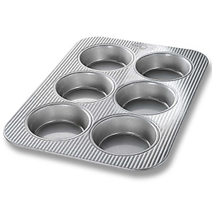 USA Pan Mini Round Cake and Cinnamon Roll Pan, 6 Well, Nonstick & Quick Release Coating, Made in the USA from Aluminized Steel, 15-3/4 by 11
