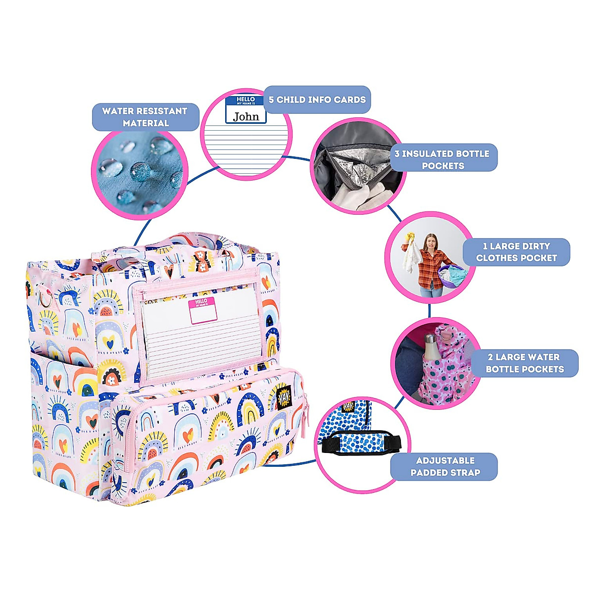 YAY KIDDY Large Totebag for Daycare (Rainbow)