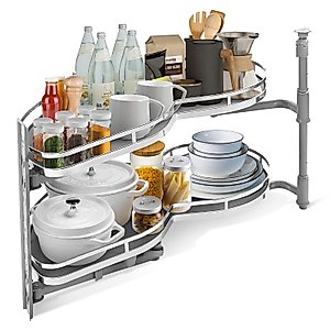 Corner Blinds, 2 Tier Adjustable Swing Pull Out Organizer with Strong Load Bearing, Smoothly Rotation, Maximizes Space, Wide Usage for Blind Corner Cabinet (Right Open)