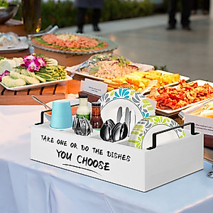 Ameuphercy Wood Utensil Holder for Kitchen Counter - Organizer for Plates, Cups, Forks, Spoons, Napkins - Dispenser and Dish Holder for Weddings, BBQs