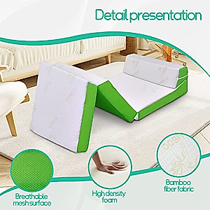 CHxxy Foldable Camping Mattress Folding Floor Mattress for Adults&Kids- Portable Foam Bed 4 Inch Sleeping Pad for Tent, Camper, RV Travel, Guest (with Removable & Washable Bamboo Cover)