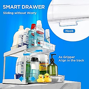 Wahopy Pull-Out Under Cabinet Organizer, Sliding Under Sink Organizer, Bathroom Kitchen 2-Tier Storage, Plastic Drawer & Aluminum Pole, Anti-Rust