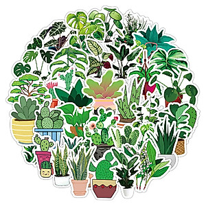50 Pieces of Garden Potted Green Plant Stickers Kettle Envelope Greeting Card Desk Bedroom Refrigerator Laptop Diary Gift Box Home School Craft Decoration Waterproof Sticker