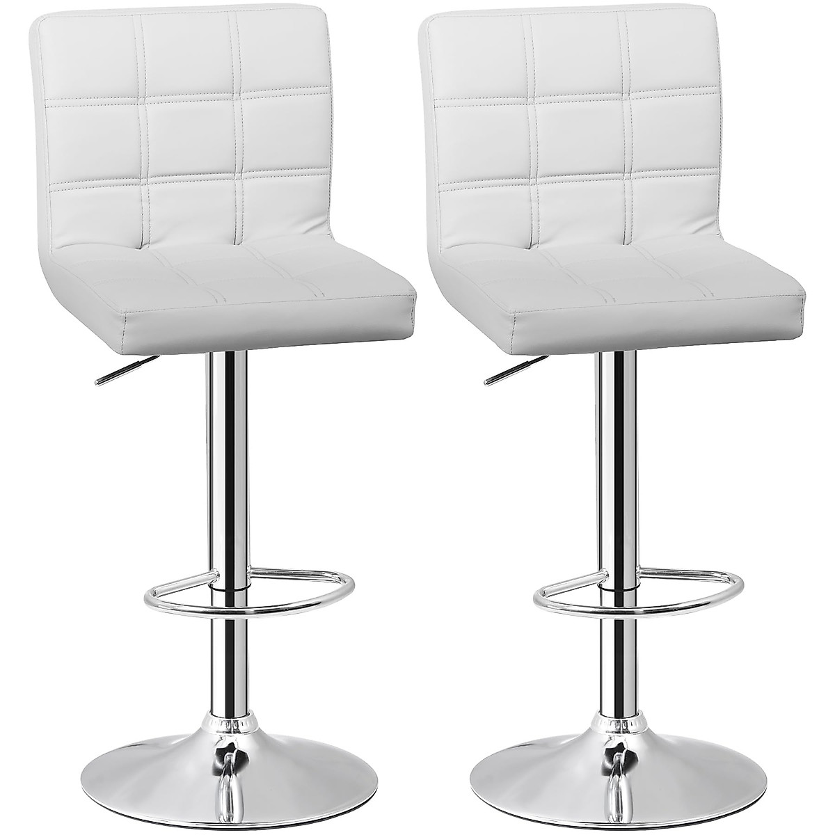 SUPER DEAL Set of 2 Bar Stools for Kitchen, Modern PU Leather Swivel Adjustable Counter Height Swivel Stool with Square Back (2, White)
