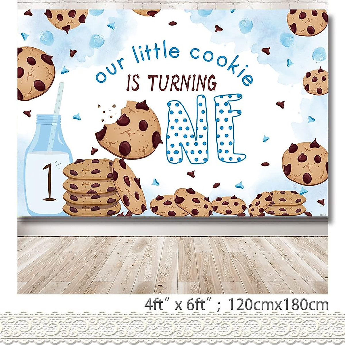 Rcoaror Our Little Cookie is Turning One Backdrop Cookies and Milk 1st Birthday Party Background Blue White Little One Boys Decorations First Birthday Banner Props 71X47inch