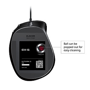 ELECOM EX-G Wired Trackball Mouse, Ergonomic Thumb Control, Smooth Tracking Roller Ball, 6 Programmable Buttons, Tilt Scroll, Computer Mice for PC Mac
