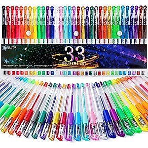 TANMIT Gel Pens, 33 Color Gel Pen Fine Point Colored Pen Set with 40% More Ink for Adult Coloring Books, Drawing, Doodling, Scrapbooks Journaling