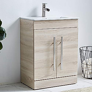 24 Inch Modern Grey Wood Grain Bathroom Vanity Bath Vanity with Sink,Vanity Cabinet with Double Handle Bathroom Vanity Set Bathroom Vanity Cabinet Small Bathroom Sink Vanity Natural Wood for Bathroom