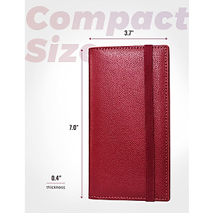 Yarnic Checkbook Cover for Personal Checkbook, Checkbook Holder with Pen Holder & Built-in Clear Plastic Divider for Duplicate Checks (Dark Red)