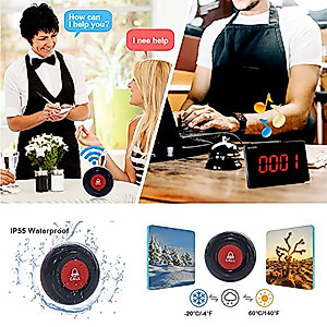 CallToU Wireless Calling System Customers Patient Pager System with 10 PCS Waterproof Call Buttons and 1 PC Display Receiver for Restaurant Clinic Nursing Home Caregiver