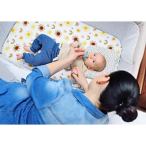 4 Pack N Play Sheets Mini Crib Sheets Boho Nursery Sheets Sunshine and Rainbow Desdign Neutral Unisex Fitted Baby N Play Sheets Mini Crib Sheets for Baby Boys or Girls (N Play Sheets)