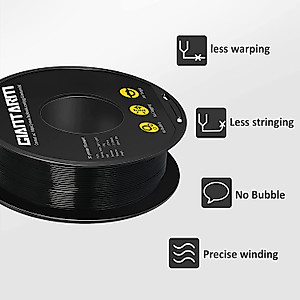 GIANTARM Black PETG 3D Printer Filament Toughness Enhanced 1kg (2.2lbs), 1.75mm Dimensional Accuracy +/-0.03mm, 1080 Feet（330m)/Roll, Vacuum Package, Fit for Most 3D FDM Printer