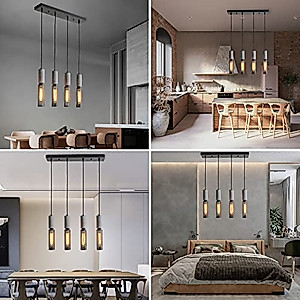ADCTHOME 4-Light Concrete Linear Pendant Light with a Metal Mesh Shade,Modern Industrial Hanging Cement Pendant Lighting for Kitchen Island Bedroom Living Room Dining Room Light Fixture