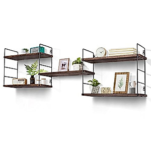 houthvige Premium Floating Shelves with Sturdy Metal Frame Durable and Modern Room Decor Easy to Install Wall Mounted Shelves for Multiple Storing Purposes Perfect for Home and Office (Dark Brown)