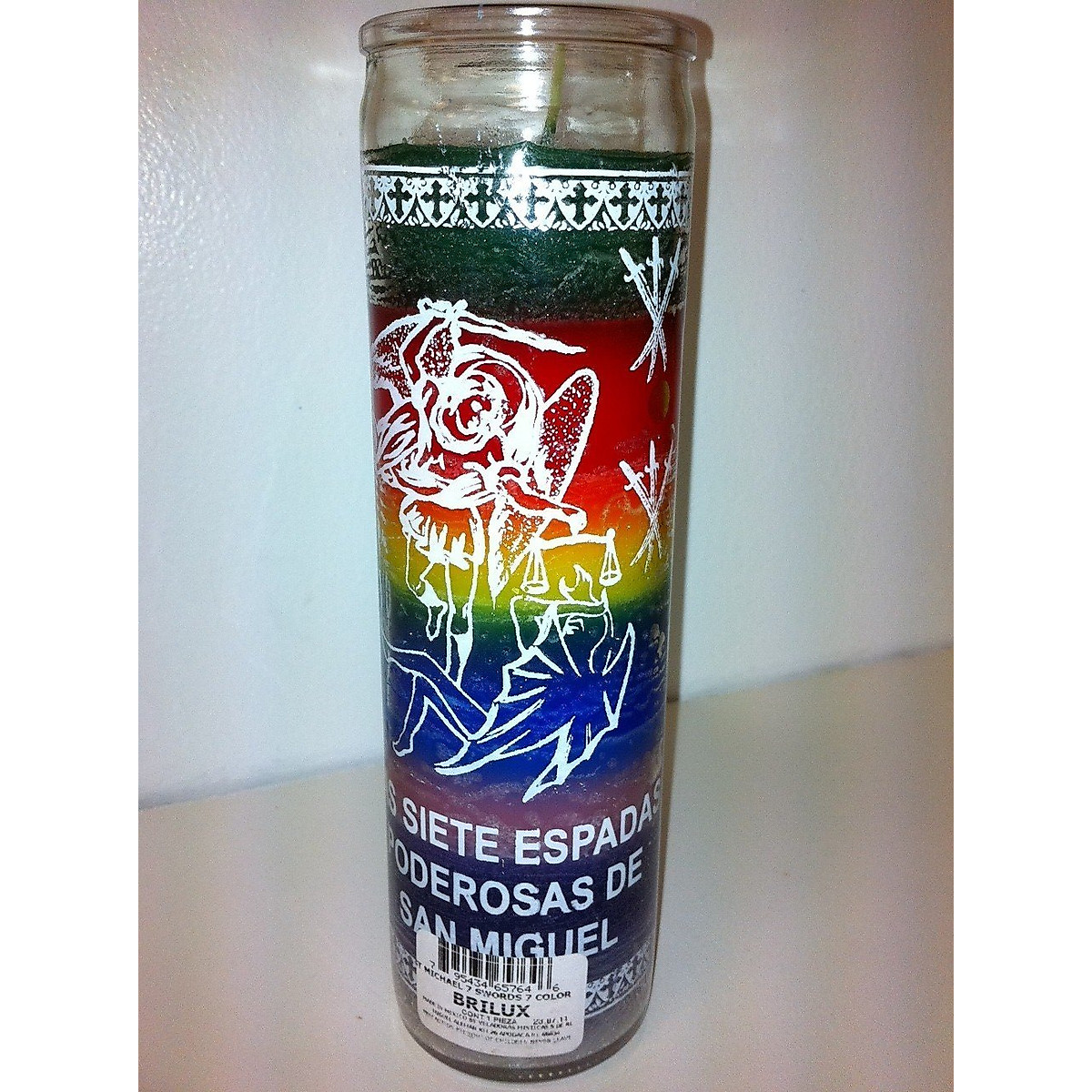 Saint Michael The Archangel (Las Siete Espadas Poderosas De San Miguel) 7 Day 7 Color Unscented Candle in Glass.