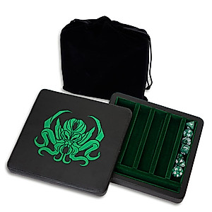 Guarida Dice - 7" Rolling Dice Tray with Strong Magnetic Lid and Rolling Surface - Ample Storage and Case Organizer for All Your Dice and Minis! Perfect for DND or Any Dice RPG Games - Green Cthulhu