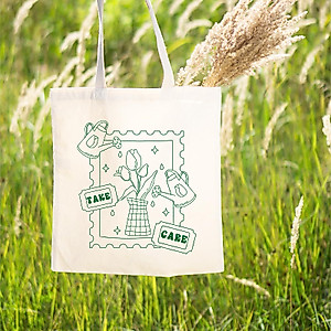 THEYGE Cute Tote Bag Simple Canvas Bag Lovely Funny Pattern Tote Bag for Women Gift Cotton Canvas Tote Bag With Pocket Reusable Grocery Shopping Bag Shoulder Bag