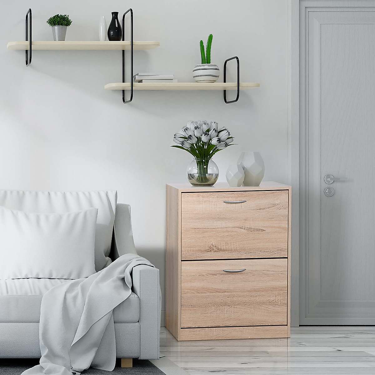 Shoe Rack Storage Organizer, Shoe Cabinet with Doors, Entryway Slim Shoe Storage Cabinet with Shelves, Wooden Hidden Shoe Organizer Cabinet for Entryway, Hallway 24.41" L x 9.45" W x 31.5" H