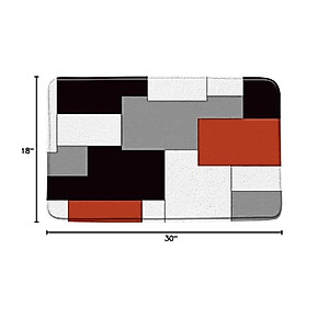AMFD Abstract Geometric Bath Mat Modern Geometry Squares Pattern Print Black Gray Red White Creative Microfiber Memory Foam Bathroom Shower Mat Kitchen Rug,18x30 Inch