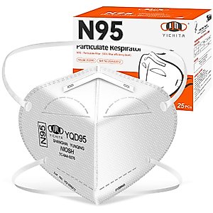 YQ YICHITA N95 Mask NIOSH Approved 25-Pack, Particulate Respirator N95 Face Masks Universal Fit - Individually Wrapped