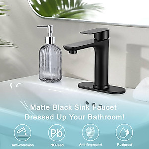 Homikit Bathroom Faucets, Black Bathroom Sink Faucet for 1 Hole or 3 Holes, Matte Black Faucet for Bathroom Sink with Pop Up Drain & Supply Hoses, Stainless Steel Single Handle RV Vanity Basin Faucet