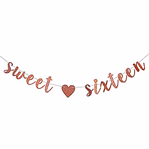 Rose Gold Glitter Sweet Sixteen Banner - Happy 16th Birthday Bunting Garlands/Happy Sweet 16/Cheers to 16 Years Old Party Decoration Supplies
