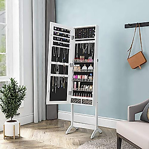 YITAHOME 2 in 1 Jewelry Cabinet with Full Length Mirror, Standing Large Capacity Jewelry Armoire Organizer with 2 Drawers, 3 Angle Adjustable, White