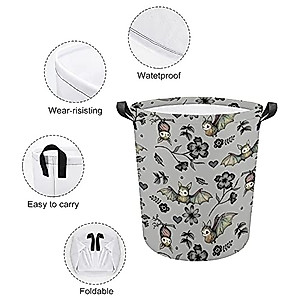 Laundry Hamper Basket Bat Pattern Laundry Bag Collapsible Oxford Cloth Stylish Home Storage Bin with Handles