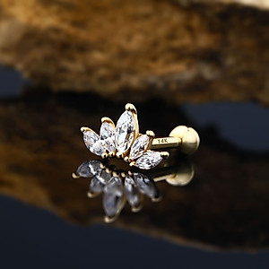 Jewseen 14K Gold Cartilage Earring CZ Helix Piercing Jewelry 16g Helix Stud Helix Earring Crown Tragus Earrings