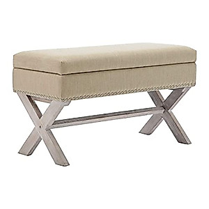 chairus Fabric Upholstered Storage Entryway Bench, 36 inch Bedroom Bench Seat with X-Shaped Wood Legs for Living Room, Foyer or Hallway - Beige