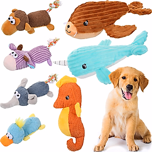 Junkin 7 Pack Dog Toys Squeaky Dog Toys Indestructible Puppy Chew Toys for Teething Stuffed Animal Plush Dog Toy Assortment Stuffed Dog Toys for Small Medium Pup Dog, Assorted Animal Styles