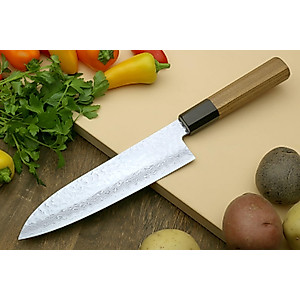 Yoshihiro VG10 46 Layers Hammered Damascus Santoku Japanese Multipurpose Chef Knife (Ambrosia Handle)