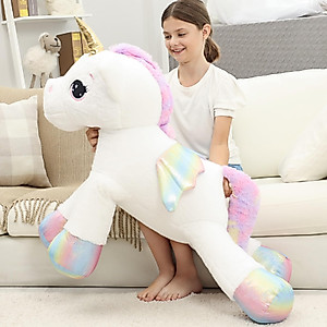 FFxiong 44 Inch Giant Unicorn Stuffed Animal Pillow, Cute Soft Big Unicorn with Rainbow Wings Large Plush Toy, Gifts for Girlfriend Girls Boys Kids Birthday Valentines Christmas