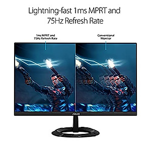 ASUS 23.8” 1080P Gaming Monitor (VZ249QG1R) - Full HD, IPS, 75Hz, 1ms, Extreme Low Motion Blur, Speakers, FreeSync, Eye Care, VESA Mountable, Ultra-Slim, DisplayPort, HDMI, Tilt,Black