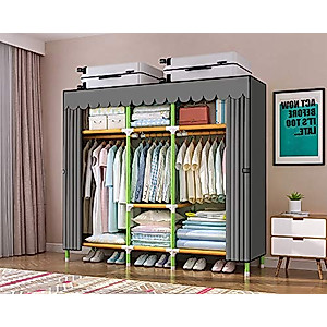 YOUUD Portable Closet 65 Inches Potable Wardrobe Clothes Closet, Colored Rods and Grey Cover Storage Organizer, Quick and Easy to Assemble, Extra Sturdy, Strong and Durable