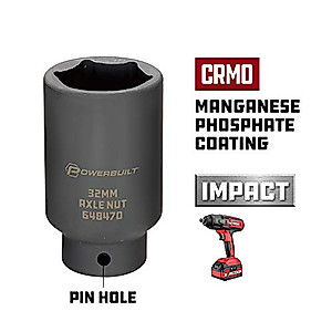 Powerbuilt 648470 1/2-Inch Driver by 32mm Axle Nut Socket, Black
