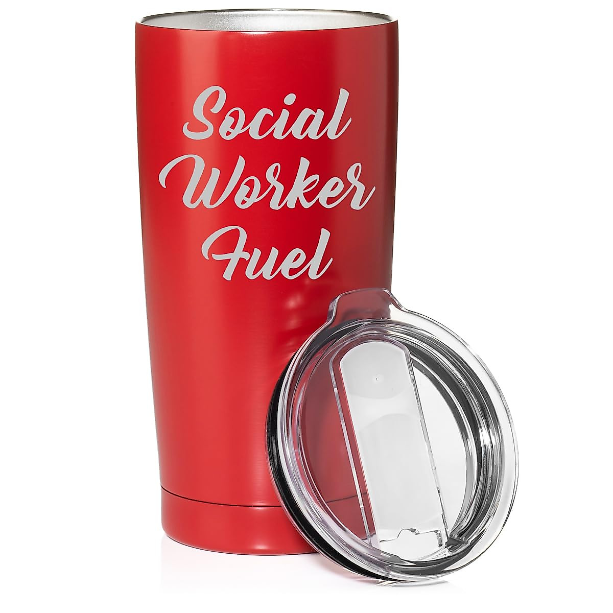 Smooth Body Tumbler Stainless Steel Vacuum Insulated Travel Mug Cup Gift Social Worker Fuel (Red, 20 oz)