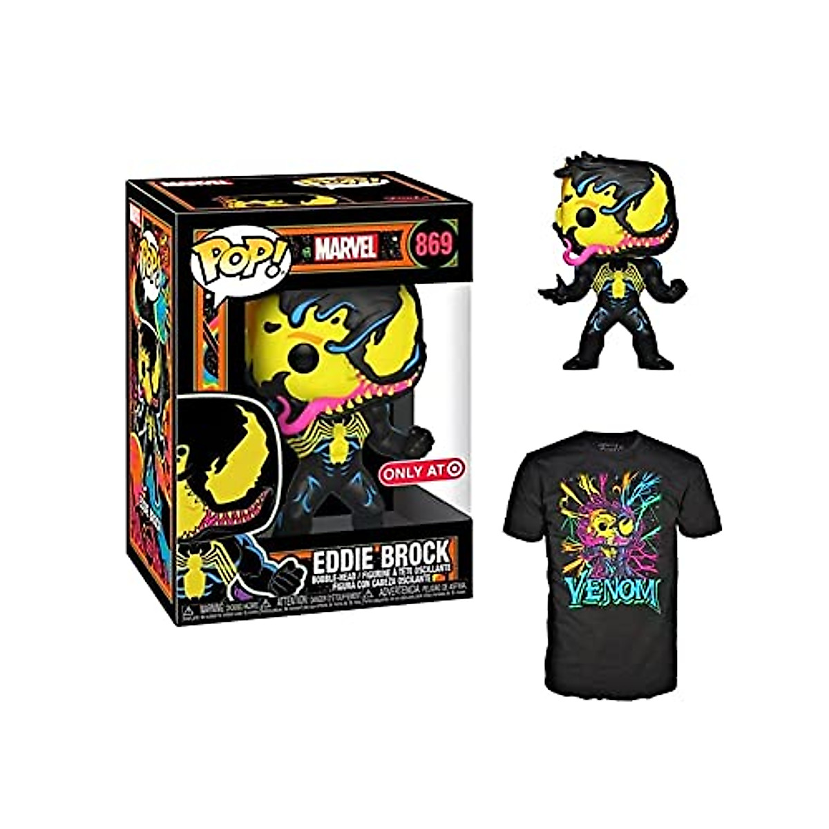 Black Light Venom (Eddie Brock) Funko Pop &Tee Size Large