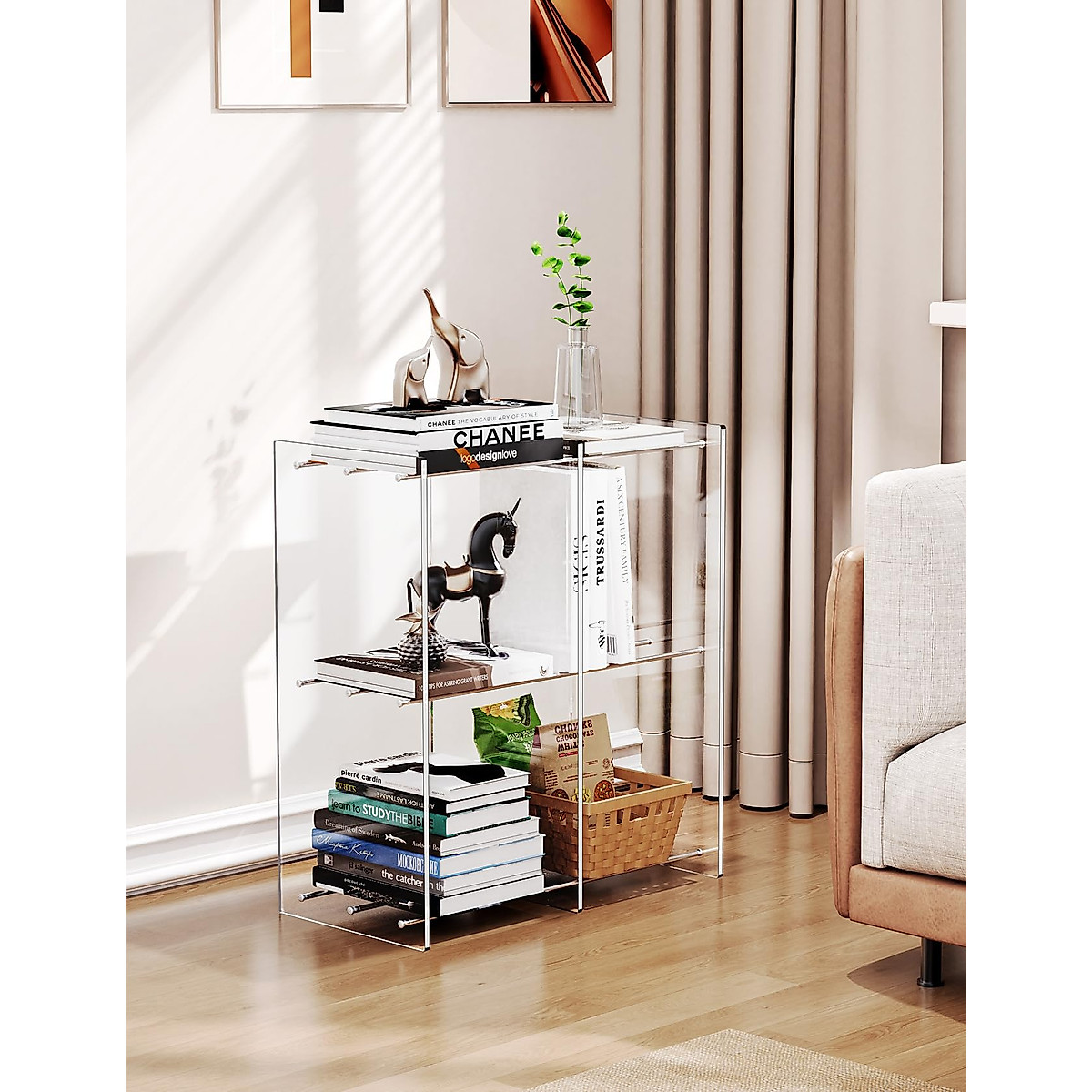 solaround Acrylic Bookshelf Bookcase, Storage Organizer for Bathroom, Clear Storage Shelf Freestanding