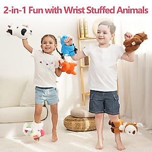 iPlay, iLearn Wrist Pals 2PCS Slaps Bracelets Stuffed Animals, Toddler Soft Plush Toy Baby Easter Basket Gift, Kids 12" Unicorn Bull Play Wristband, Birthday Party for 1 2 3 4 5 6 7 Year Old Girl Boy