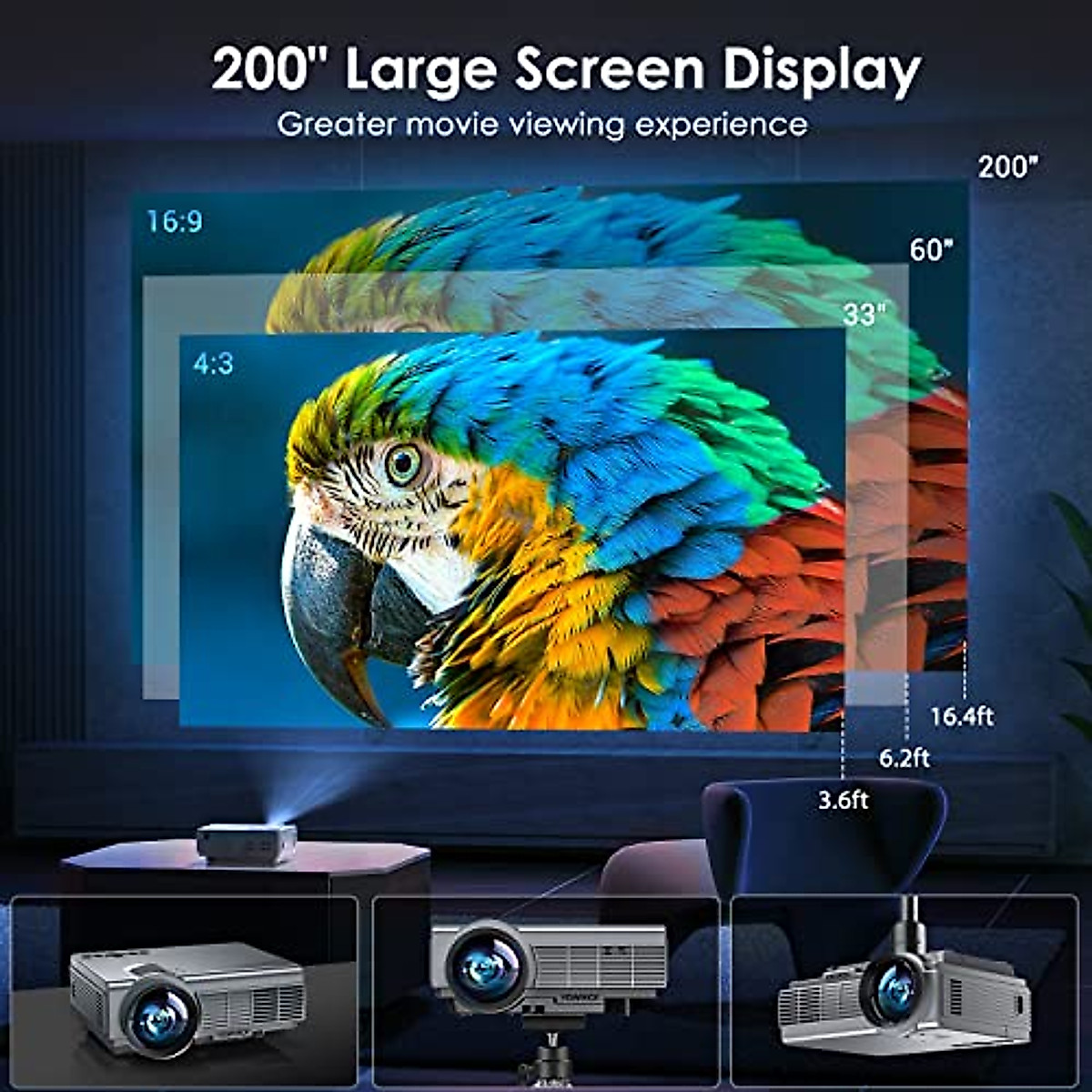 Projector with WiFi and Bluetooth, 5G WiFi Native 1080P 9500L YOWHICK Outdoor Projector 4K Support, Mini Portable Movie Projector with Screen, for HDMI, VGA, USB, Laptop, iOS & Android Phone