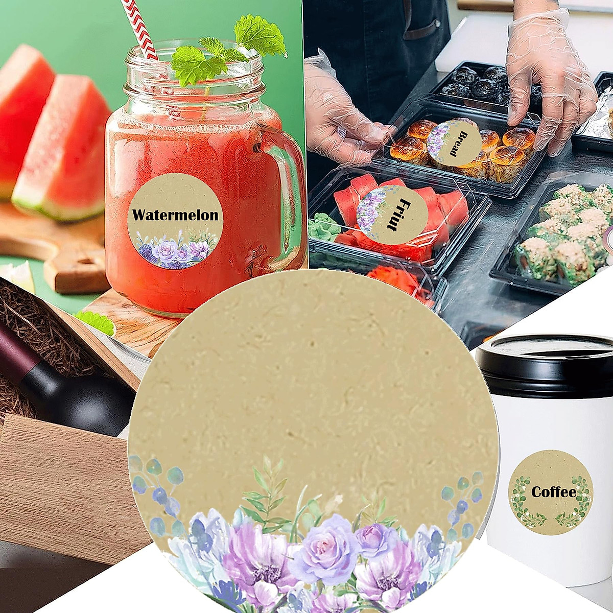 Dissolvable Canning Labels for Mason Jars 1.5 Inch Kraft Floral Dissolvable Food Labels for Containers Jam Homemade Canning Jar Labels Sticker for Spice,Food Containers,Pantry Kitchen Storage 200 Pcs