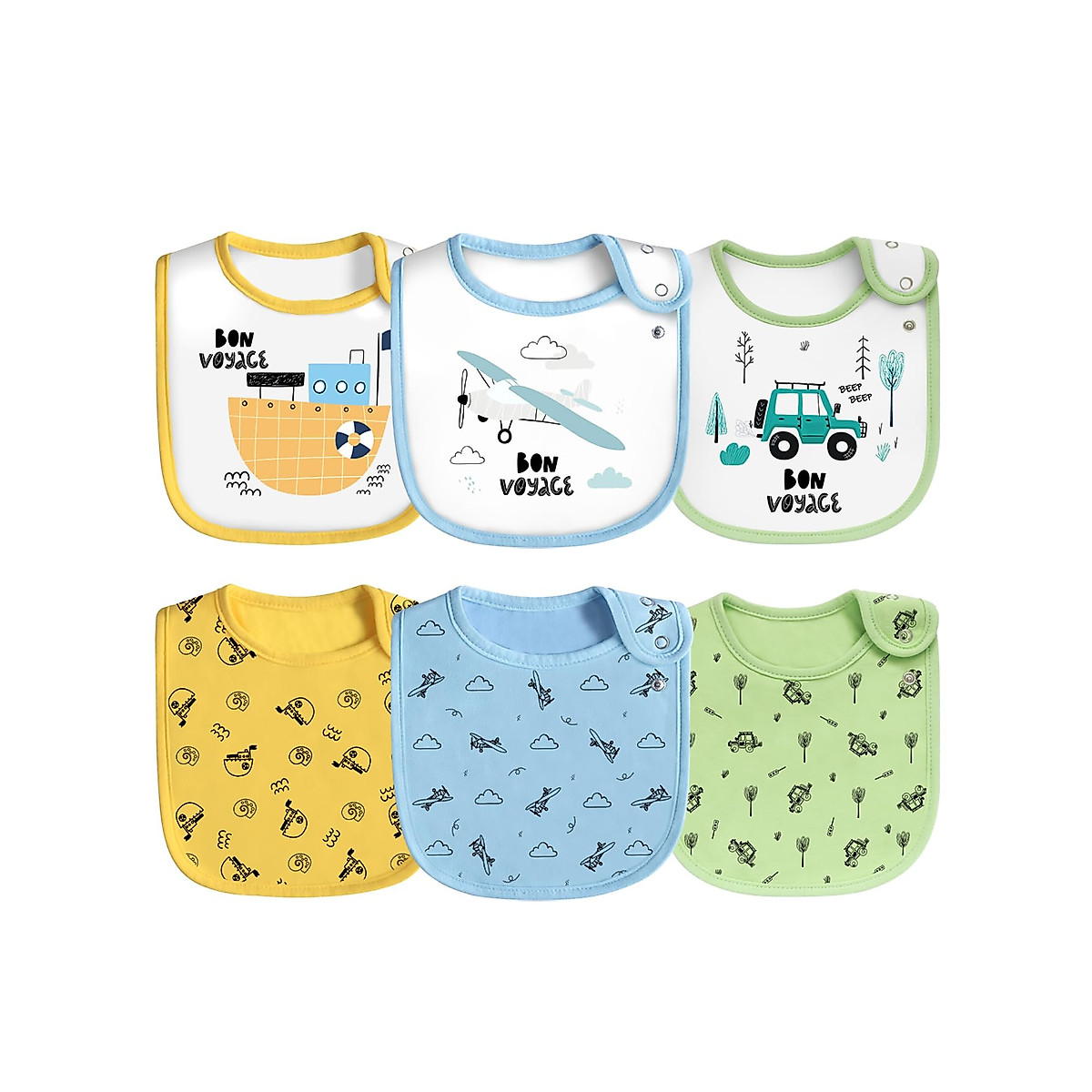 Maiwa 6 Pack Waterproof Cotton Baby Bibs with Snaps for baby boys girls teething drooling and feeding