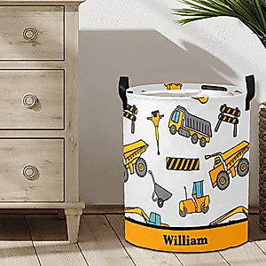 Personalized Laundry Basket Hamper,Construction Machinery Grey,Collapsible Storage Baskets with Handles for Kids Room,Clothes, Nursery Decor