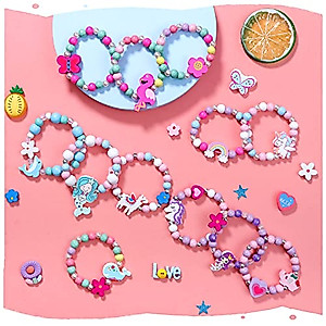 JOTIKO 20 Psc Bracelets for Little Girls - Princess Birthday Party Favors Goodie Bag Pinata Stuffers, Cute Friendship Rainbow Beaded Bracelet Play Jewelry Unicorn Mermaid Animals Wooden Charms Classroom Exchange Gifts
