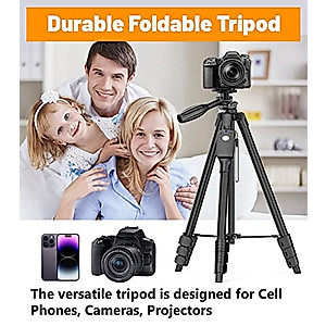 60" Camera Tripod with Travel Bag,Cell Phone Tripod with Remote,Professional Aluminum Portable Tripod Stand with Phone Tripod Mount&1/4”Screw,Compatible with Phone/Camera/Projector/DSLR/SLR