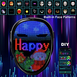 Face Transforming LED Mask with App Controlled - Programmable LED Halloween Mask Digital Luminous Mask for Costume Cosplay