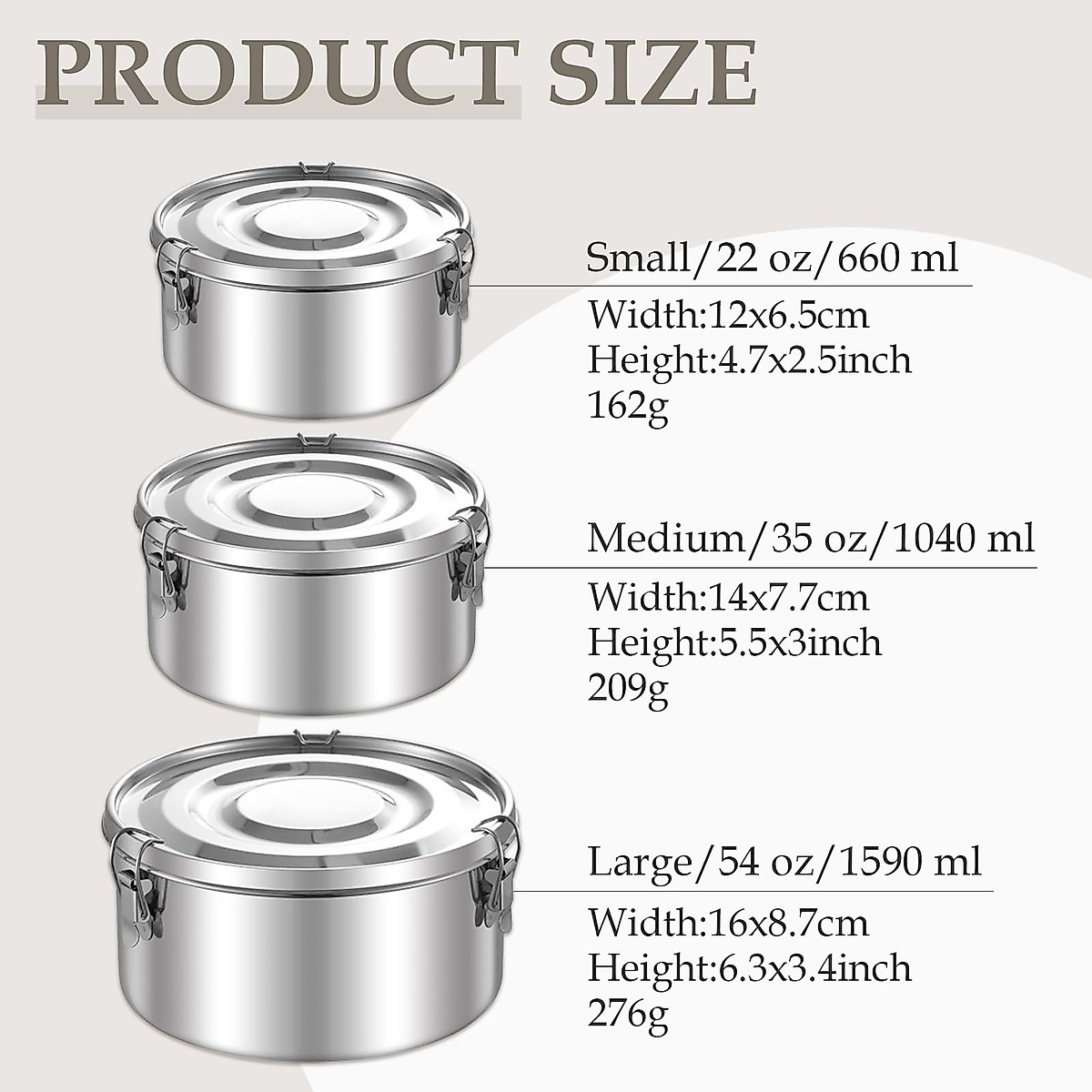 6 Pcs 304 Stainless Steel Food Storage Containers with Lid Bento Lunch Box Kimchi Containers Leak-Proof Reusable Flat Canister Food Box for Camping Trip Picnic Soup Salad,3 Size(22oz, 35oz, 54oz)